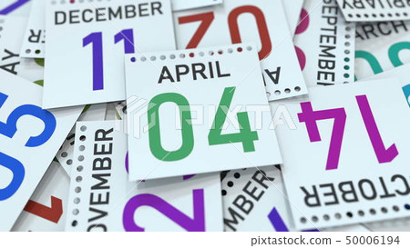 April 4 date on emphasized calendar page, 3D... - Stock Illustration ...