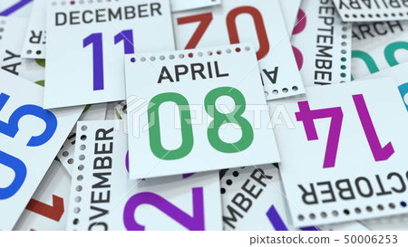April 8 date on calendar leaf. 3D rendering - Stock Illustration ...