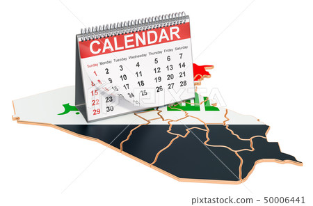 Desk calendar on the map of Iraq. 3D rendering - Stock Illustration ...
