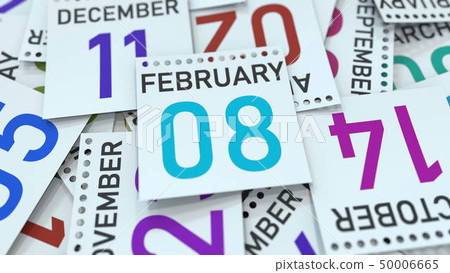 Calendar leaf with February 8 date, 3D rendering - Stock Illustration ...