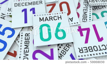 Calendar leaf with March 6 date, 3D rendering - Stock Illustration ...