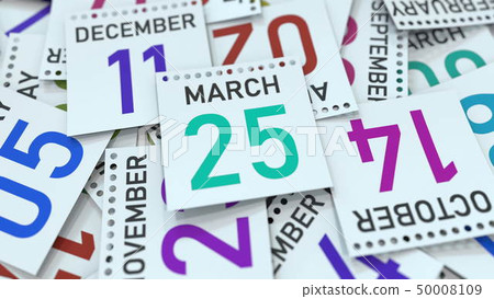 Calendar page shows March 25 date. 3D rendering - Stock Illustration ...