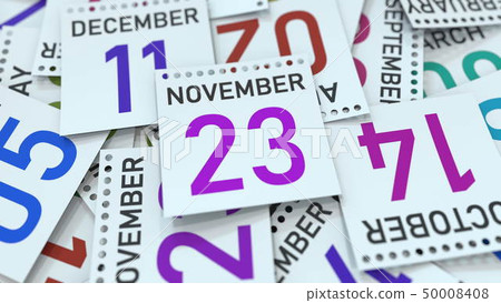 November 23 date on calendar leaf. 3D rendering - Stock Illustration ...