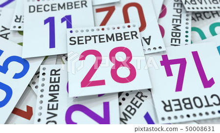 Calendar page shows September 28 date. 3D... - Stock Illustration ...