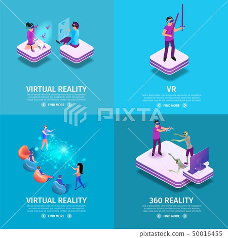 360 Virtual Reality Square Banners Set. Gaming. - Stock Illustration ...