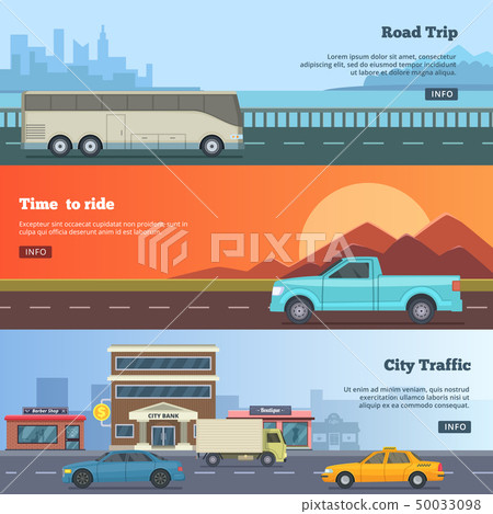 Horizontal banners with different cars. Road... - Stock Illustration ...