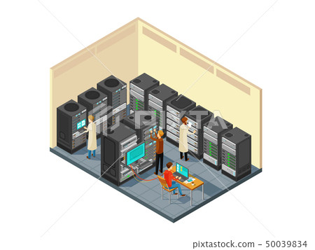 Computer hardware in network server room with... - Stock Illustration ...