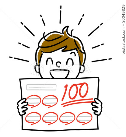 A boy who gets 100 points in the test - Stock Illustration [50049829 ...