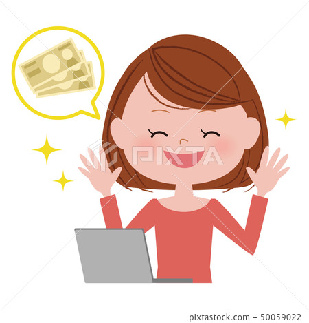 Woman who operates computer / Money - Stock Illustration [50059022] - PIXTA