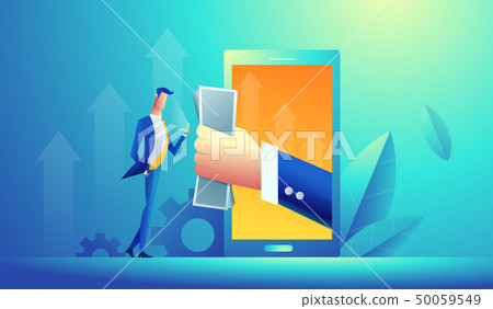 Hand giving money from a computer to young... - Stock Illustration ...