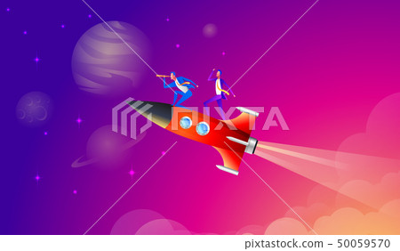 Business team go high to success on a rocket.... - Stock Illustration ...
