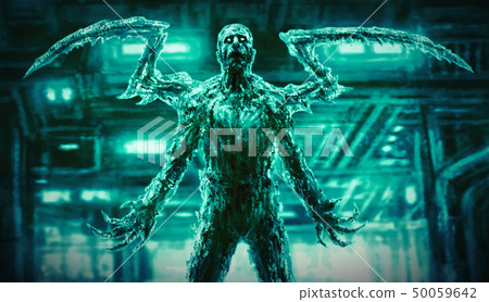 Creepy monster insect on blue background - Stock Illustration [50059642 ...