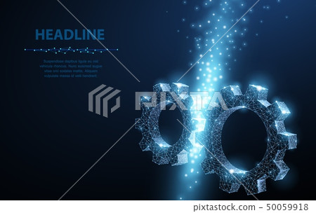 Gears. Abstract vector wireframe two gear 3d... - Stock Illustration ...