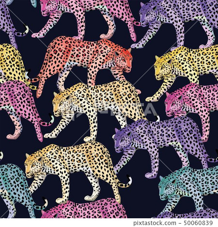 multicolor leopard pattern seamless dark blue - Stock Illustration ...