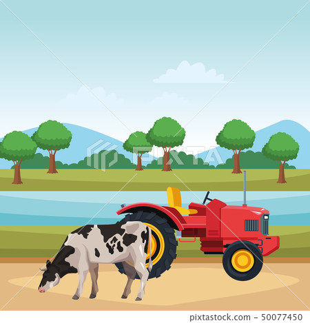 cow and tractor - Stock Illustration [50077450] - PIXTA