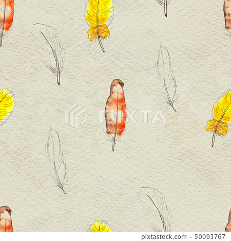 Watercolor feathers seamless pattern. Hand... - Stock Illustration ...