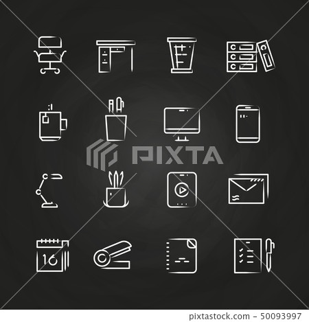 Hand drawn office icons on chalkboard - Stock Illustration [50093997 ...