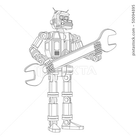 Highly detailed Android robot with a wrench - Stock Illustration ...
