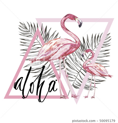Word- Aloha. Flamingo with tropical flowers.... - Stock Illustration ...