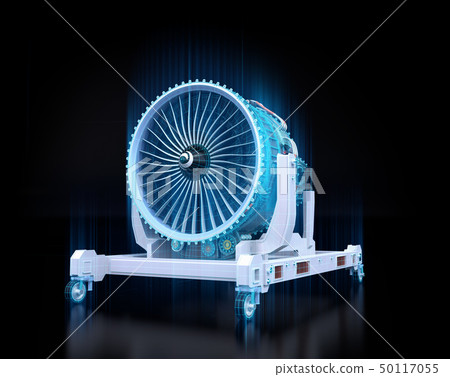 Aircraft jet engine and digital mesh data.... - Stock Illustration ...