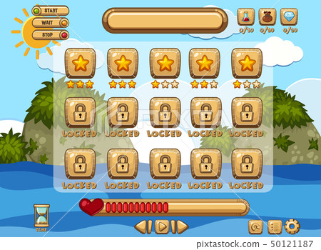Game background template with ocean and levels - Stock Illustration ...