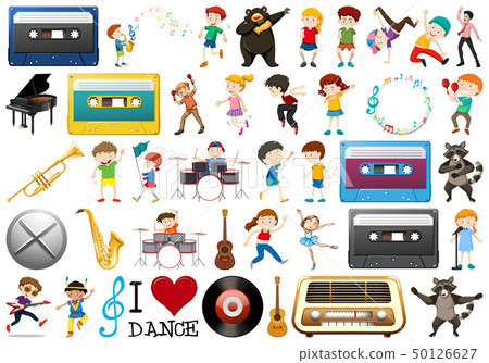 Set of music objects and character - Stock Illustration [50126627] - PIXTA