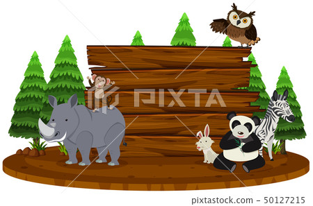 Wooden sign with wild animals in background - Stock Illustration ...