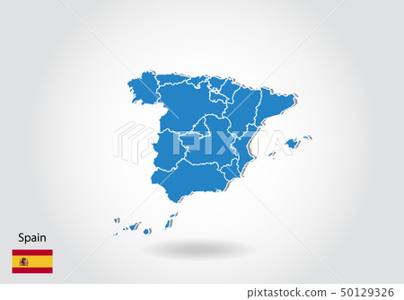 Spain map design with 3D style. Blue Spain map and - Stock Illustration ...