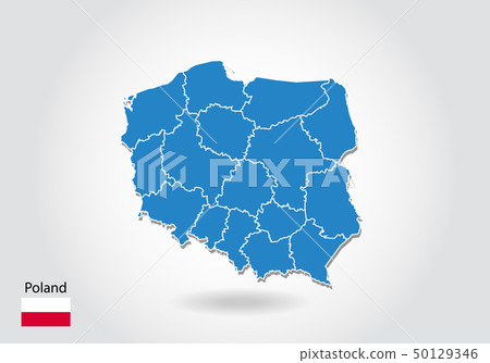 Poland map design with 3D style. Blue Poland map - Stock Illustration ...