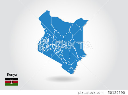 Kenya map design with 3D style. Blue Kenya map and - Stock Illustration ...