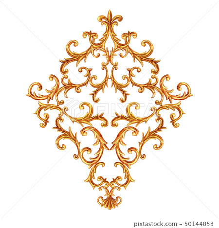 Baroque style gold element. Watercolor hand drawn - Stock Illustration ...