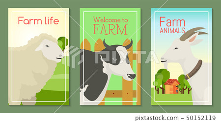 Farm life with animals set of banners vector... - Stock Illustration ...