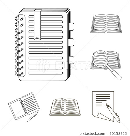 Isolated object of book and open sign. Set of... - Stock Illustration ...