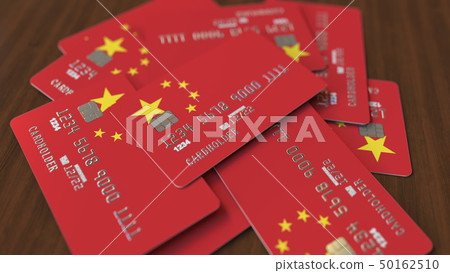 Pile of credit cards with flag of China....-插圖素材 [50162510] - PIXTA圖庫