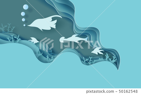 3d paper art of under water Clear sea water - Stock Illustration ...