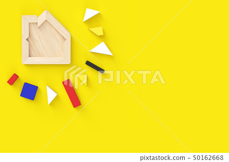 House-shaped puzzle in front of the block... - Stock Illustration ...