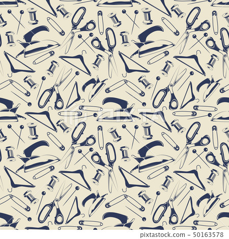 Tailor shop seamless pattern with scissors,... - Stock Illustration ...