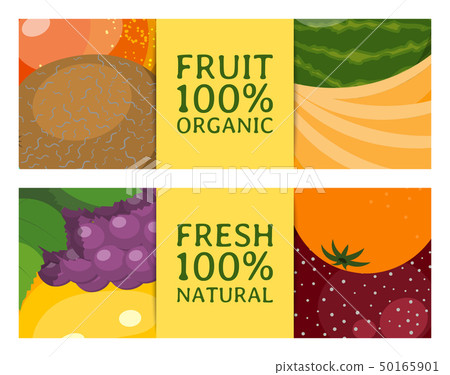 Fruit set of banners for fresh product or fruit... - Stock Illustration ...