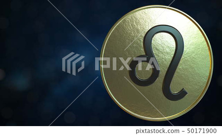 Gold token with Leo Zodiac sign. 3D rendering - Stock Illustration ...