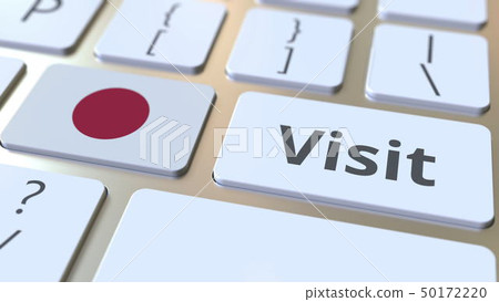VISIT text and flag of Japan on the buttons on... - Stock Illustration ...