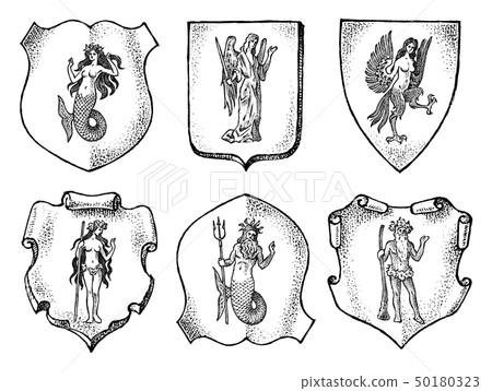 Heraldry in vintage style. Engraved coat of... - Stock Illustration ...