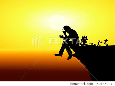 Silhouette of a depressed man on a cliff - Stock Illustration [50186925 ...
