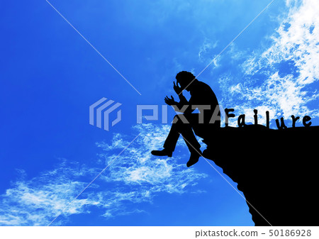Silhouette of a depressed man on a cliff - Stock Illustration [50186928 ...