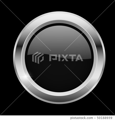 Black round glass button with chrome frame. On... - Stock Illustration ...