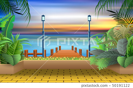 vector, sunset, boardwalk - Stock Illustration [50191122] - PIXTA