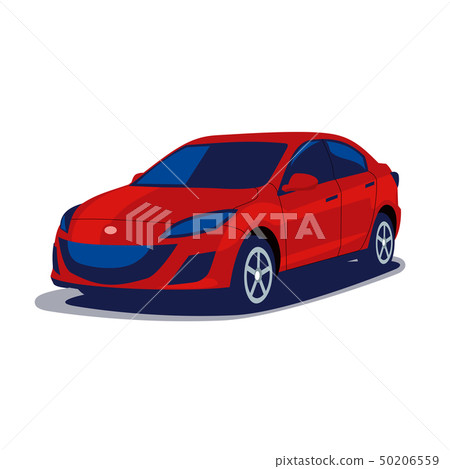 Modern Japanese car in blue and red colors, flat - Stock Illustration ...
