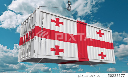 Cargo container with flag of Georgia. Georgian... - Stock Illustration ...