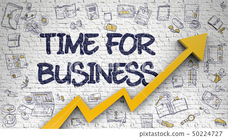 Time For Business Drawn on White Brickwall. 3d. - Stock Illustration ...
