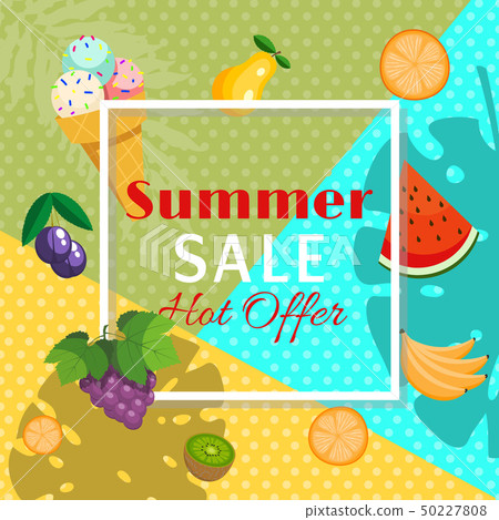 Summer sale banner with fruits such as orange,... - Stock Illustration ...