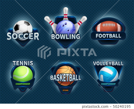 Sports balls vector labels and sport team emblems - Stock Illustration ...
